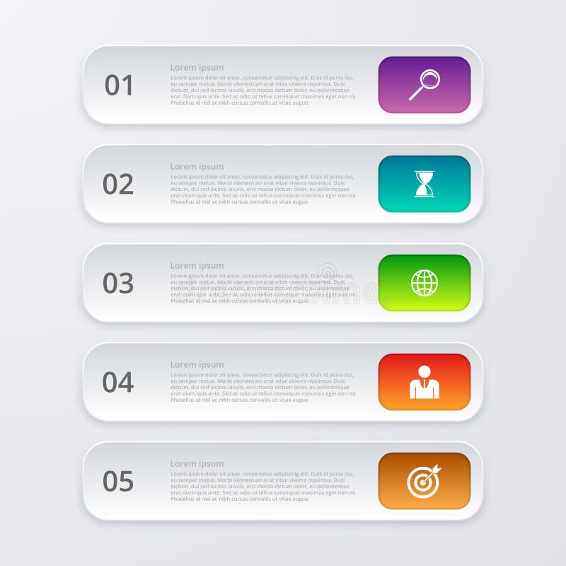 Infographics of Rectangles with Numbered Text Icons Stock Illustration ...