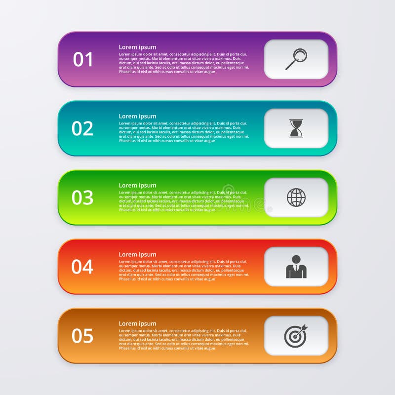 Infographics of Rectangles with Numbered Text Icons Stock Illustration ...