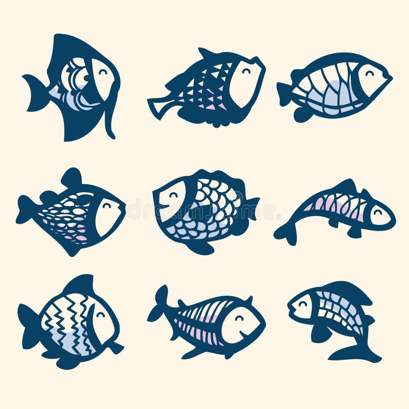 Ink Stained Fish Doodles stock illustration. Illustration of group ...