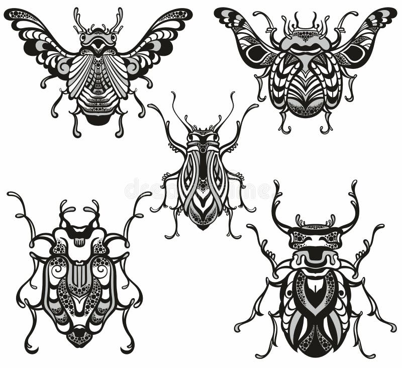 Magic Beetles and Bugs Set. Fantasy Ornate Insects for Design Stock ...