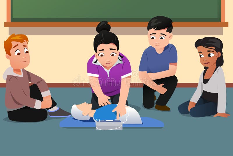 Instructor Demonstrating CPR To Students Vector Illustration Stock ...