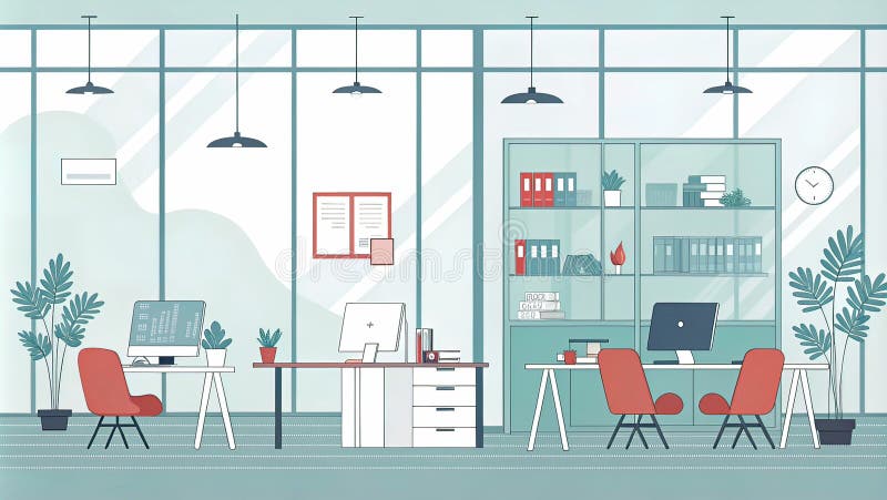 Vector Illustration, Interior of Modern Office with Tables, Office ...