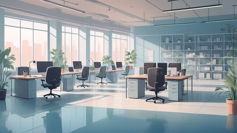 Vector Illustration, Interior of Modern Office with Tables, Office ...