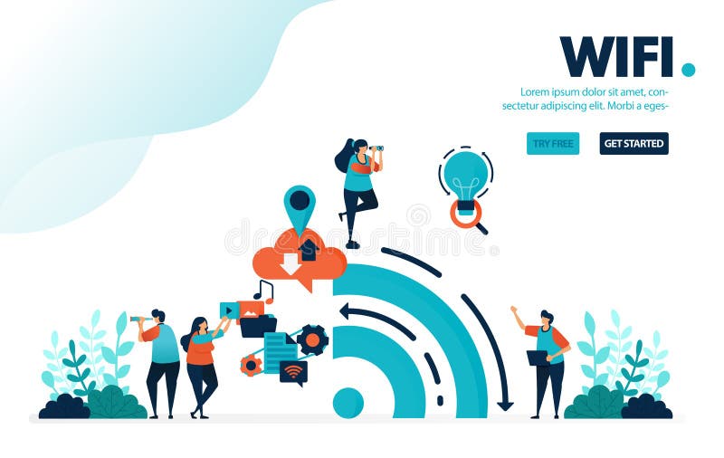 Vector Illustration Internet and Wifi. People Use Wifi To Activities ... Vector Illustration Internet and Wifi. People Use Wifi To Activities ...