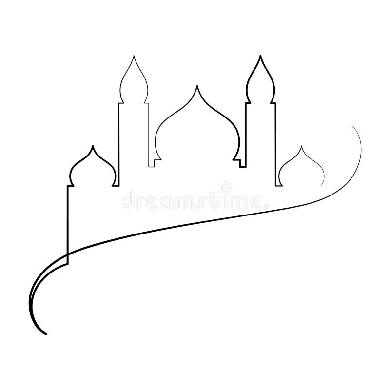 Vector Illustration Of Islamic Mosque Line Art Drawing Stock Vector
