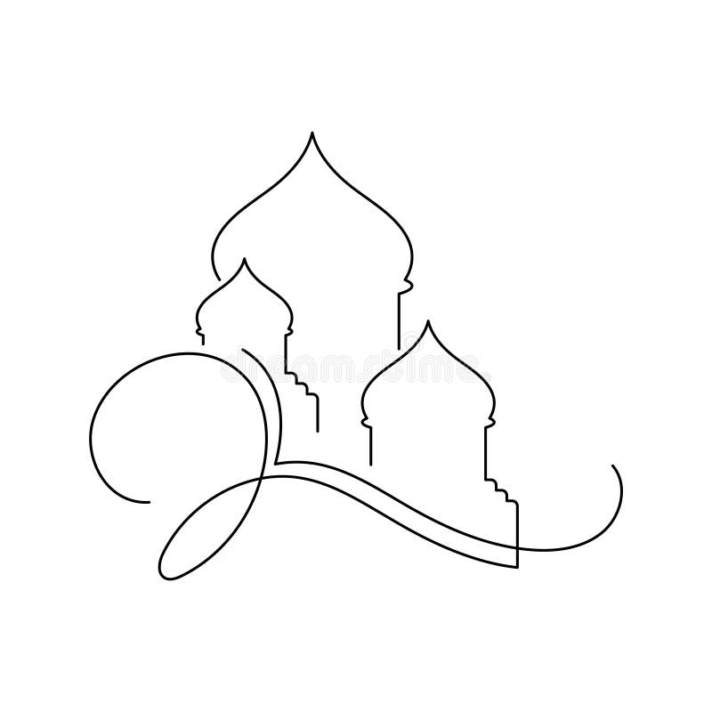 Vector Illustration Of Islamic Mosque Line Art Drawing Stock Vector