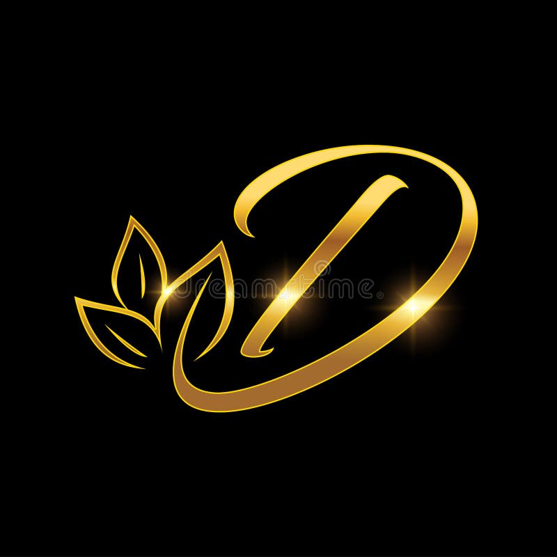 Golden Leaf Monogram Initial Letter D Stock Vector - Illustration of ...