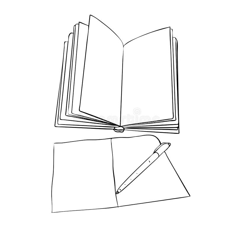 Isolated Open Book with Scribbles in Black and White Colors, Outline ...