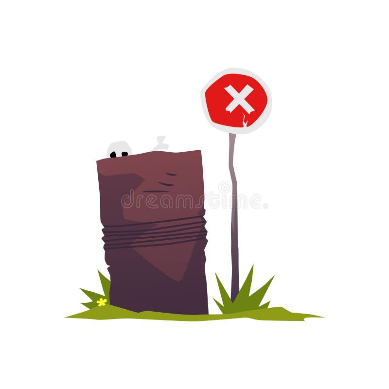 Vector Illustration Isolated of Rusty Trash Can with a Stop Sign Next ...