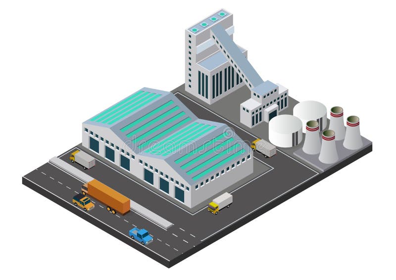 Vector Illustration Isometric Industrial Buildings Stock Vector ...