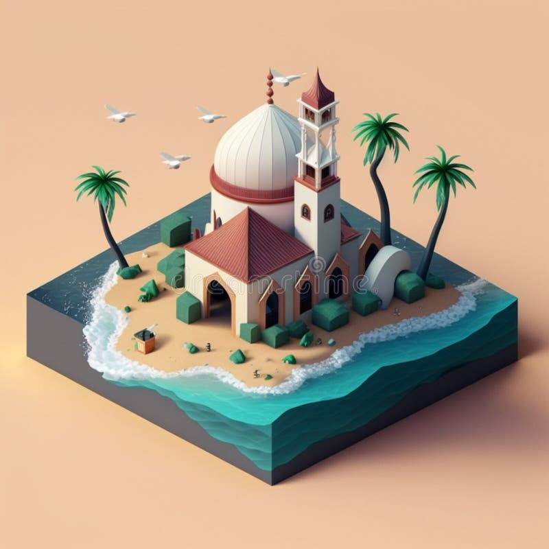 Vector Illustration Isometric Mosque. 3d Isometric Mosque for Ramadan ...