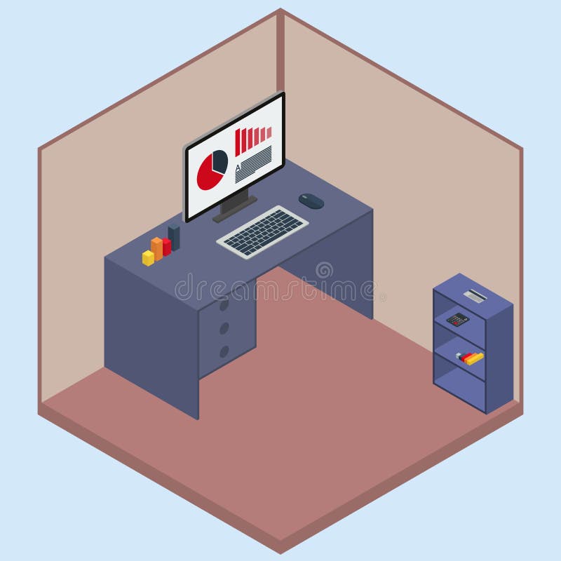 Vector Illustration Isometric Room with a Computer Stock Vector ...