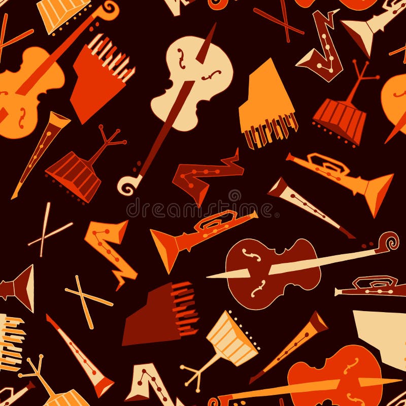 Vector Illustration of Jazz Music Instruments Seamless Pattern with ...
