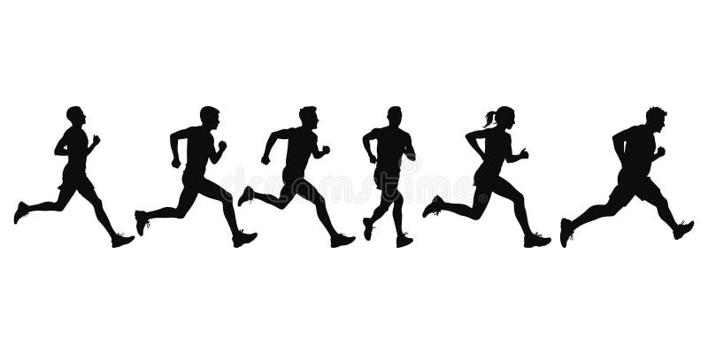 Vector Illustration of Jogging, Running, and Marathon. White Backdrop ...
