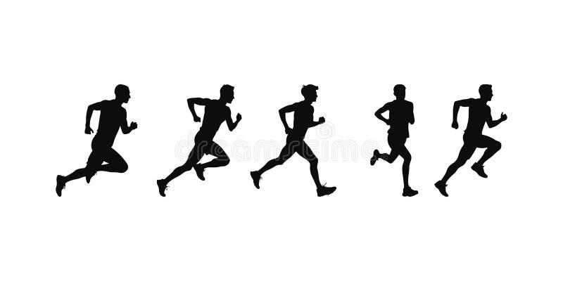Vector Illustration of Jogging, Running, and Marathon. White Backdrop ...