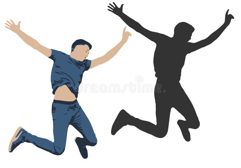 Vector Illustration of a Jumping Man. Shadow Silhouette of People Jump ...