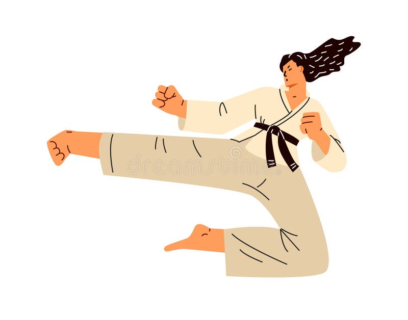 Vector Illustration of a Karate Girl in a Jump Demonstrating the Skill ...