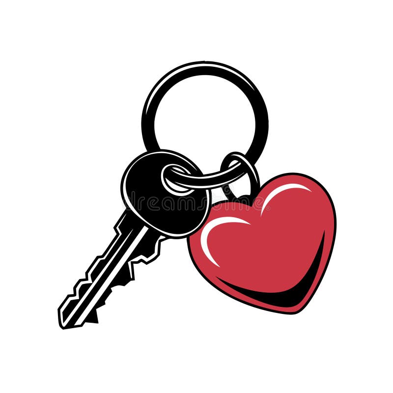 Vector Illustration of Key with Heart Keychain Symbolizing Love and ...