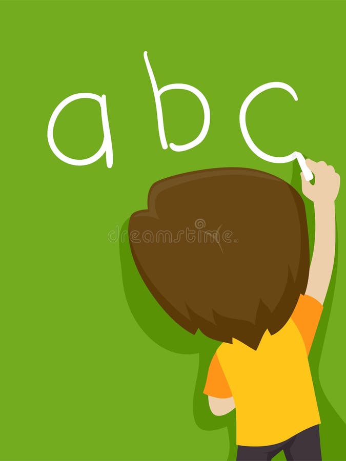 Kid Boy Writing ABC on the Blackboard Stock Vector - Illustration of ...