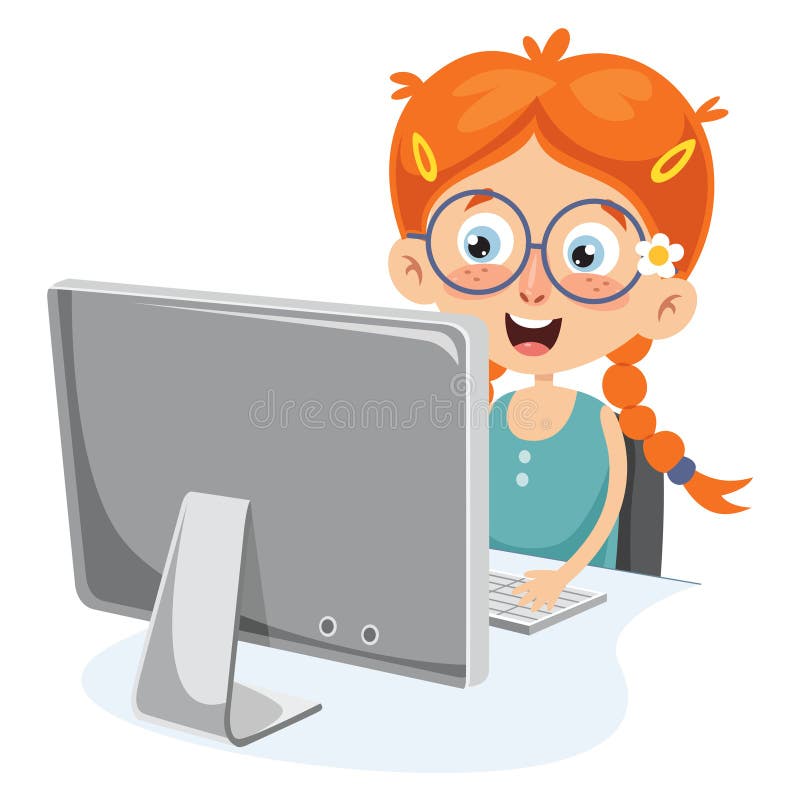 Vector Illustration of Kid with Computer Stock Vector - Illustration of ...