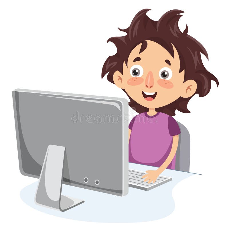 Vector Illustration of Kid with Computer Stock Vector - Illustration of ...
