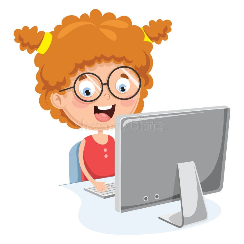 Kid with computer stock vector. Illustration of little - 7882395