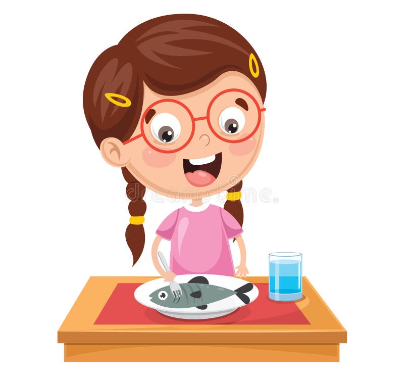 Vector Illustration of Kid Eating Fish Stock Vector - Illustration of ...