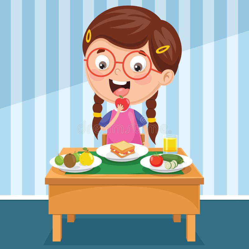 Vector Illustration of Kid Having Breakfast Stock Vector - Illustration ...