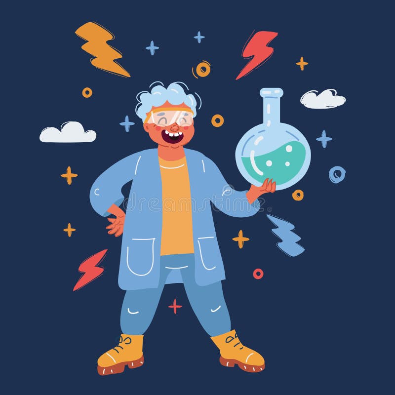 Vector Illustration of Kid Learn Chemistry Lesson Over Dark Backround ...