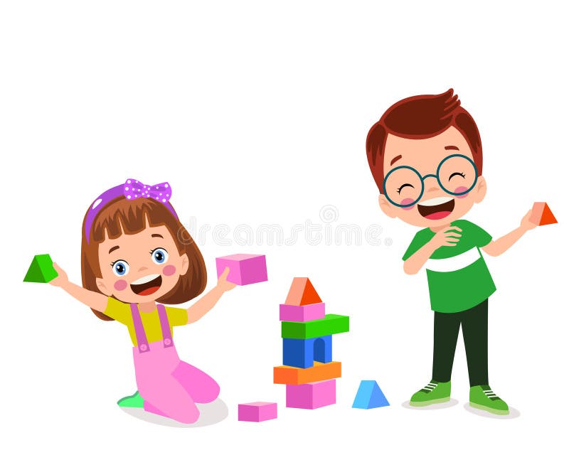 Vector Illustration of Kid Playing with Building Blocks Stock Vector ...