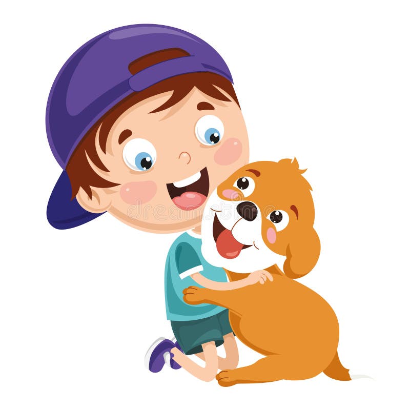 Vector Illustration of Kid Playing with Dog Stock Vector - Illustration ...
