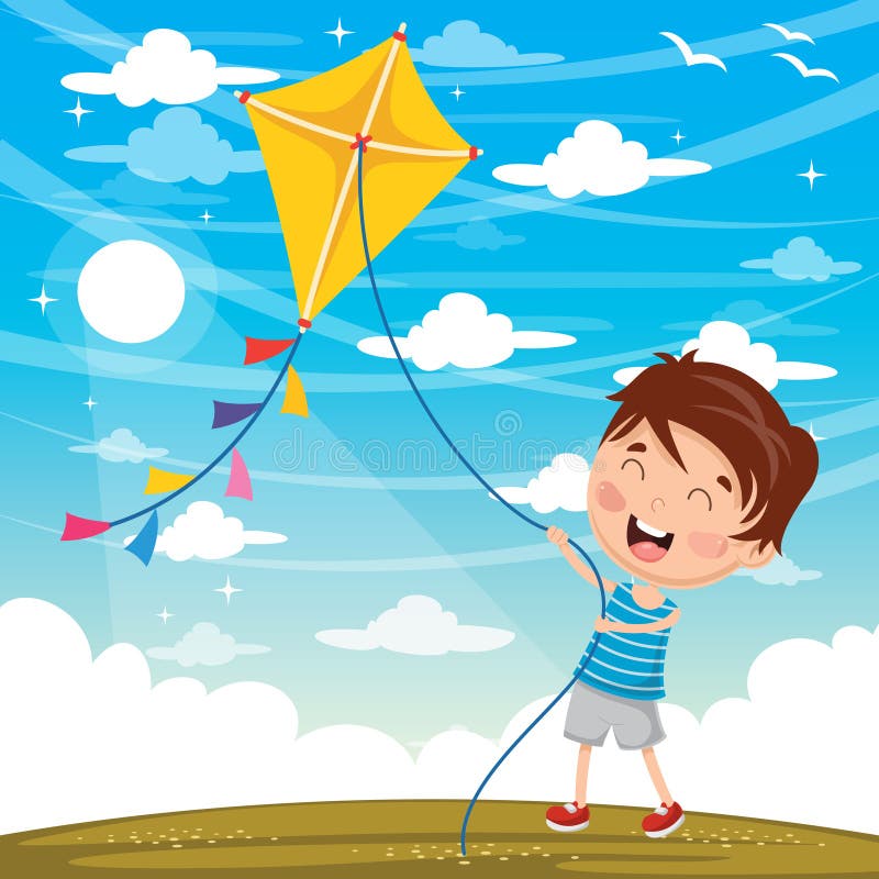 Vector Illustration of Kid Playing Kite Stock Vector - Illustration of ...