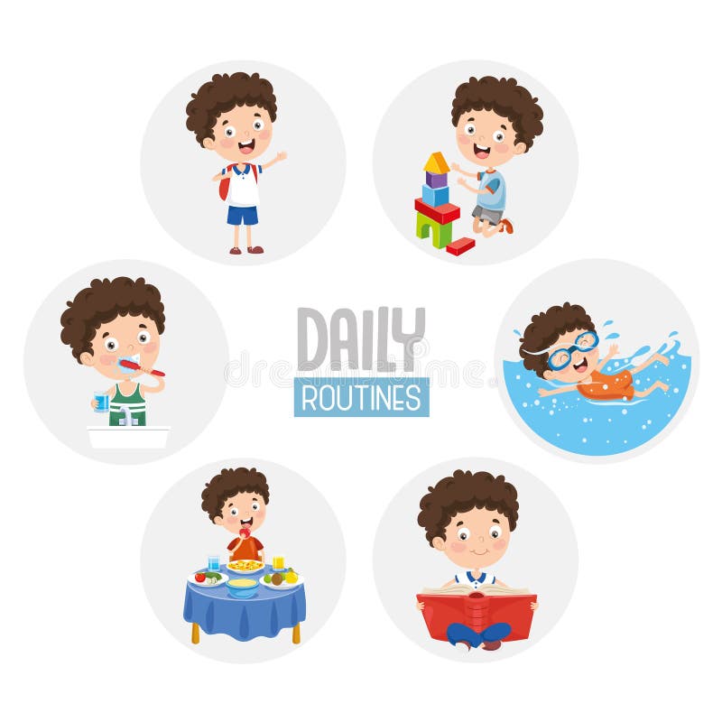 Vector Illustration of Kid daily Routine Activities Stock Vector ...
