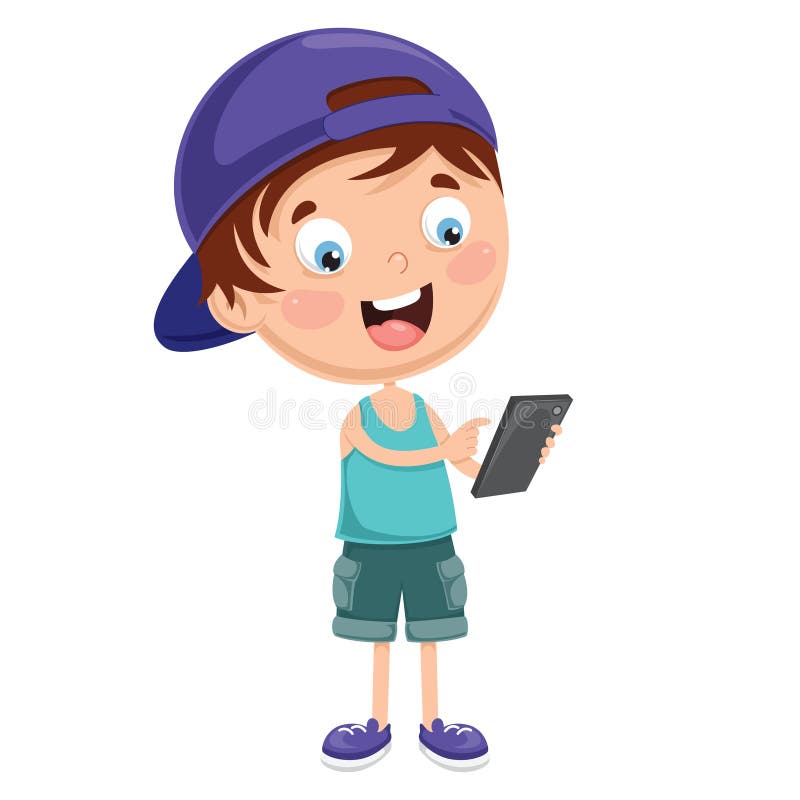 Vector Illustration of Kid Using Mobile Device Stock Vector ...