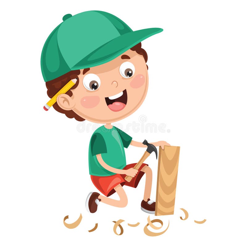 Vector Illustration of Kid Working Stock Vector - Illustration of ...