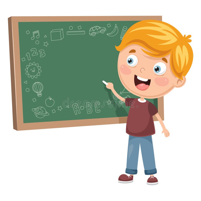 Vector Illustration of a Kid Writing on Board Stock Vector ...