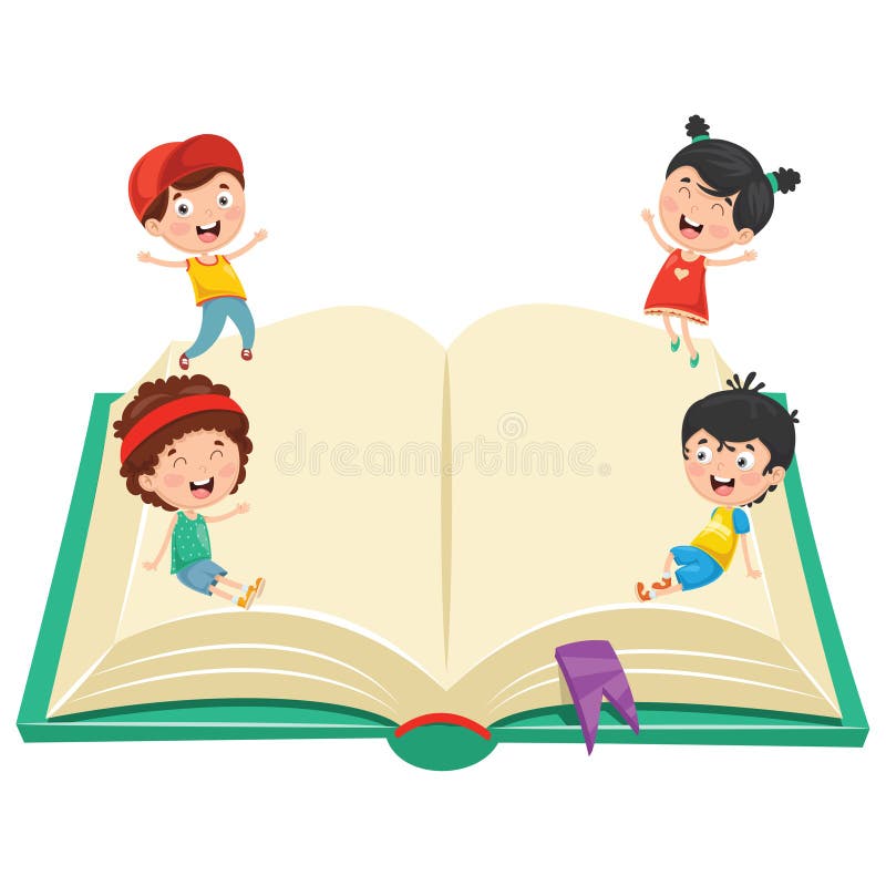 Vector Illustration of Kids with Book Stock Vector - Illustration of ...