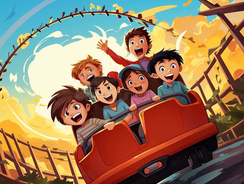 Vector Illustration Kids Having Fun on the Roller Coaster Stock ...