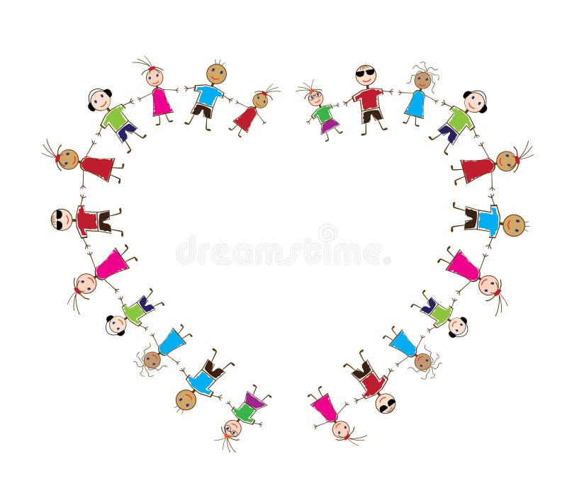 Vector Illustration of Kids Holding Hands and Shaping a Heart. Stock ...