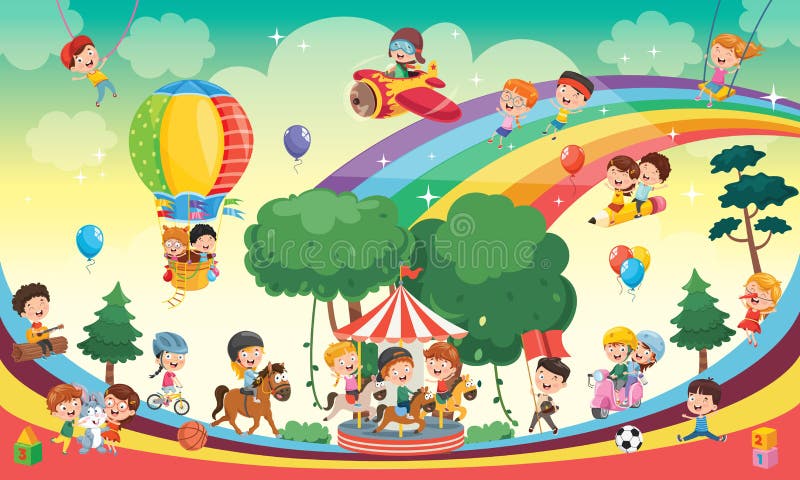 Vector Illustration of Kids Landscape Stock Vector - Illustration of ...