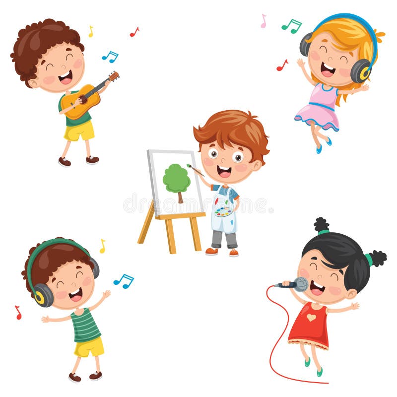 Vector Illustration of Kids Making Art Performance Stock Vector ...
