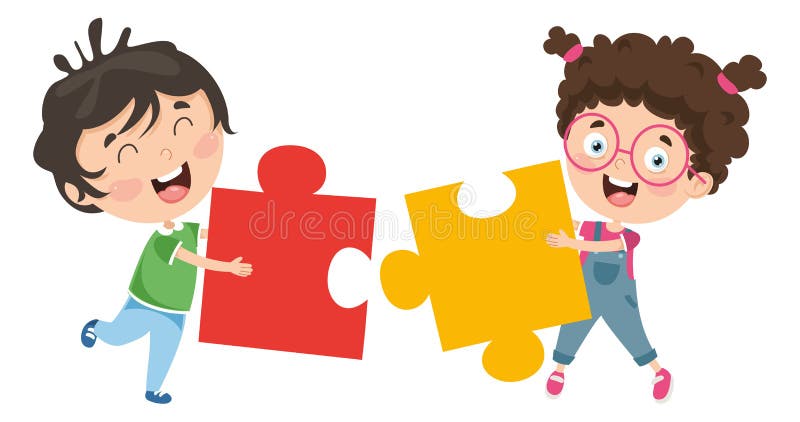 Vector Illustration of Kids Playing Puzzle Stock Vector - Illustration ...