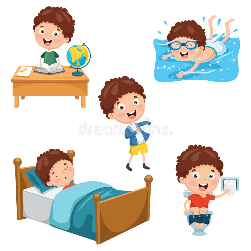Vector Illustration of Kids daily Routine Activities Stock Vector ...