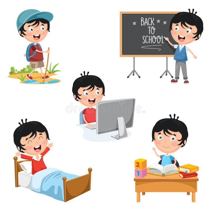 Daily Routine Activities for Kids with Cute Boy Stock Vector ...