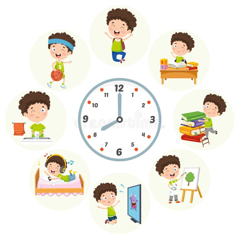 Vector Illustration of Kids daily Routine Activities Stock Vector ...