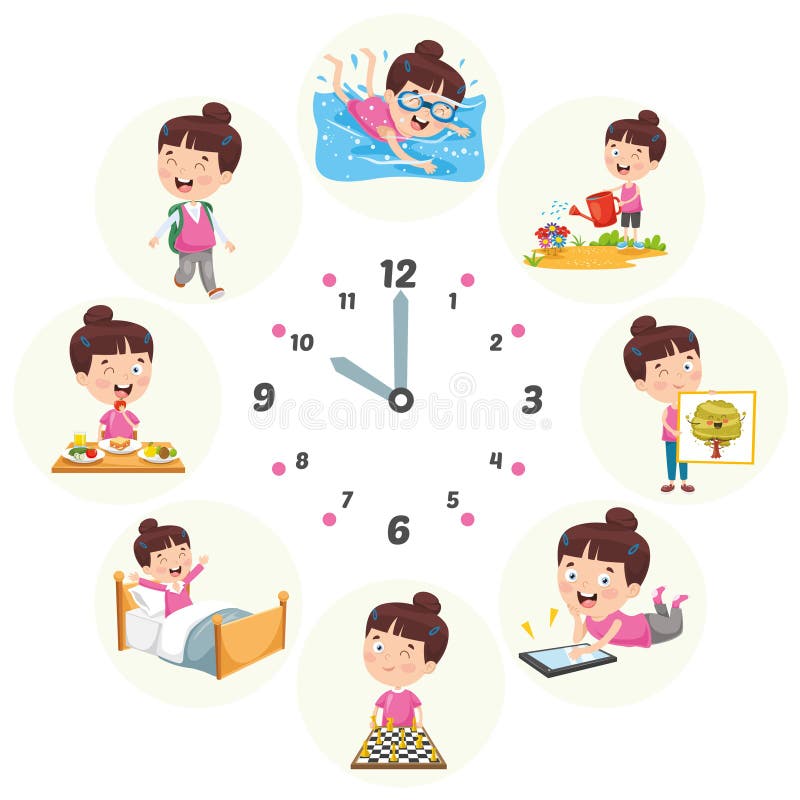 Vector Illustration of Kids daily Routine Activities Stock Vector ...