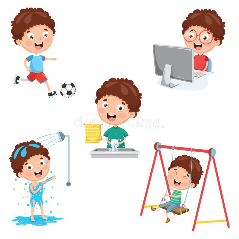 Vector Illustration of Kids daily Routine Activities Stock Vector ...