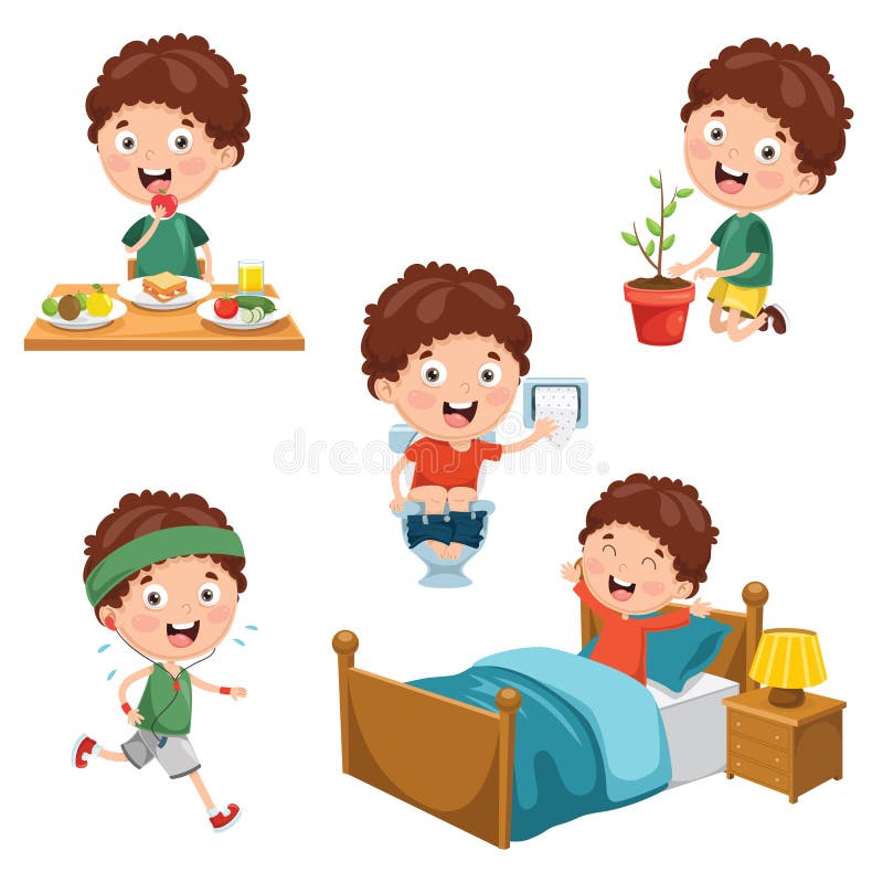 Vector Illustration of Kids daily Routine Activities Stock Vector ...