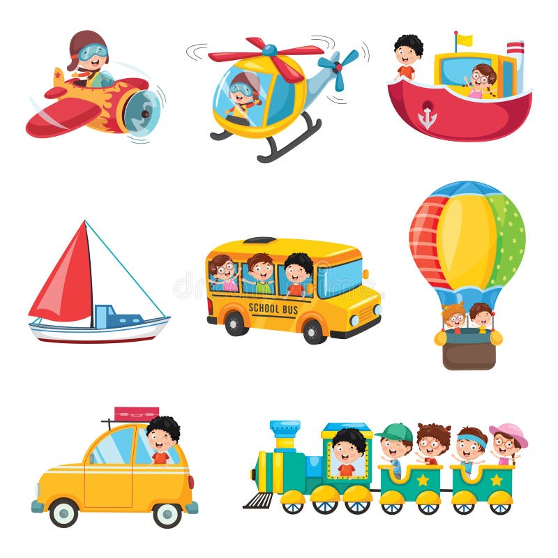 Vector Illustration of Kids Transportation Stock Vector - Illustration ...