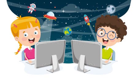 Vector Illustration of Kids Using Computer Stock Vector - Illustration ...